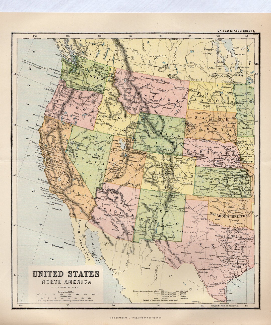Large Map of UNITED STATES America, 1908 Atlas Antique Map, United ...