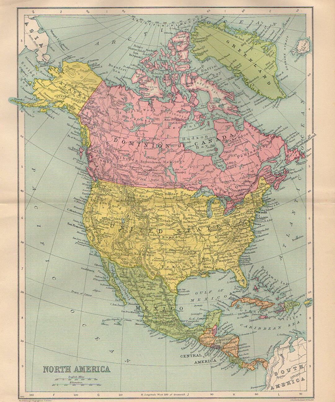 Large Map of North America, 1935 Atlas Antique Map, America Canada ...
