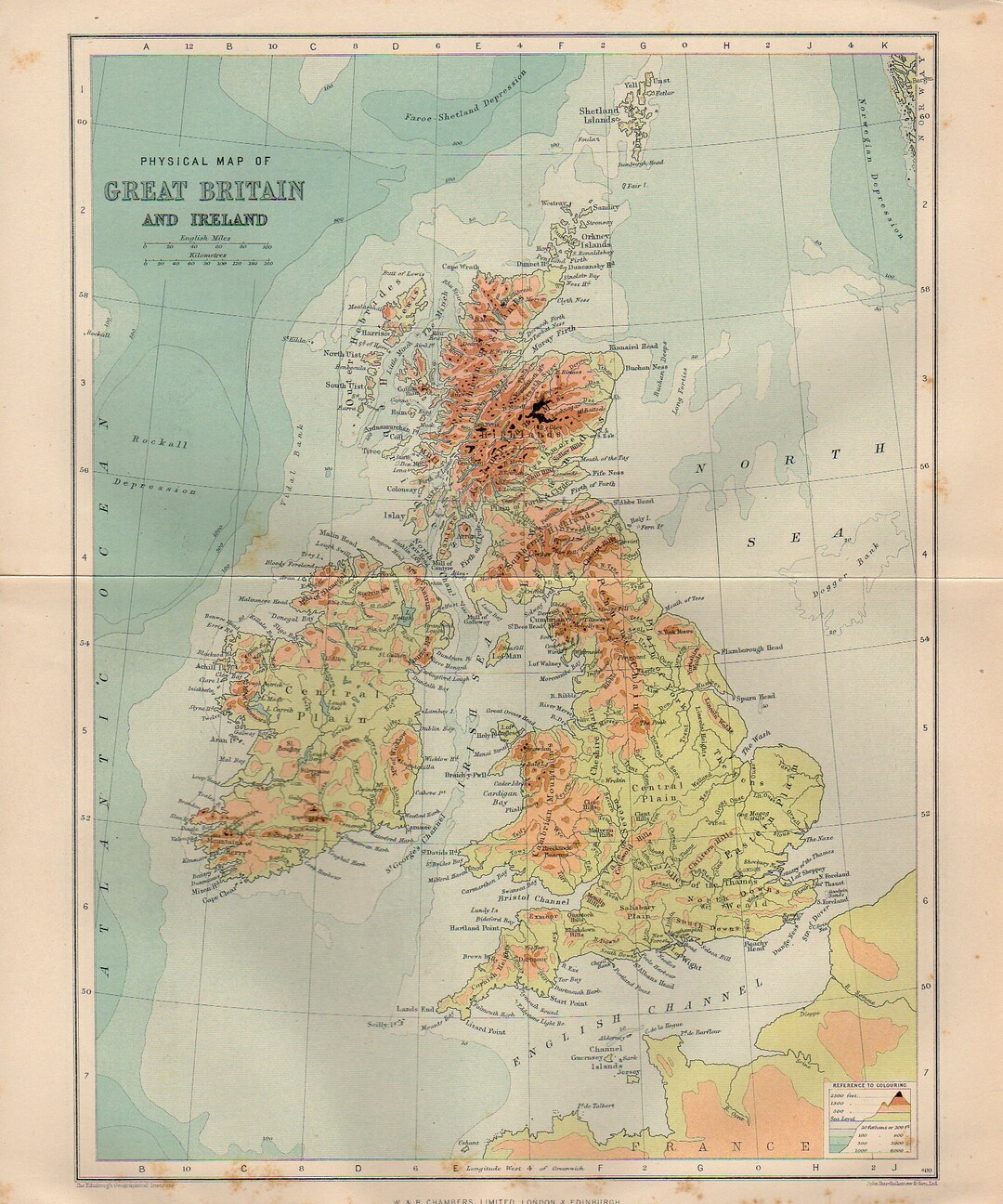 Beautiful Map of GREAT BRITAIN and IRELAND 1908, Atlas Antique Map, Uk ...