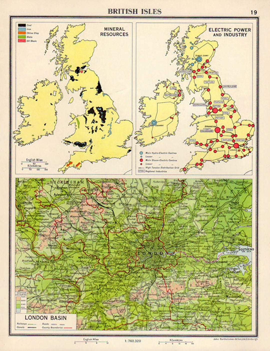 Beautiful Map of LONDON BRITISH ISLES 1950s, Atlas Antique Map, Uk, Map ...