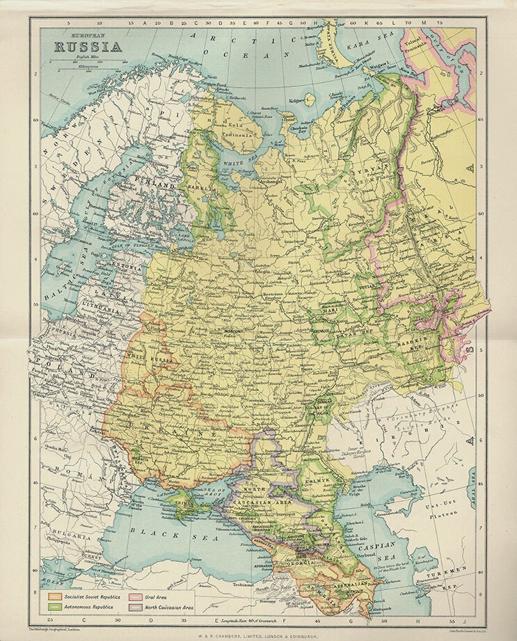 Large Gorgeous Map of Russia, 1924 Atlas Antique Map, Russia Map, Map ...