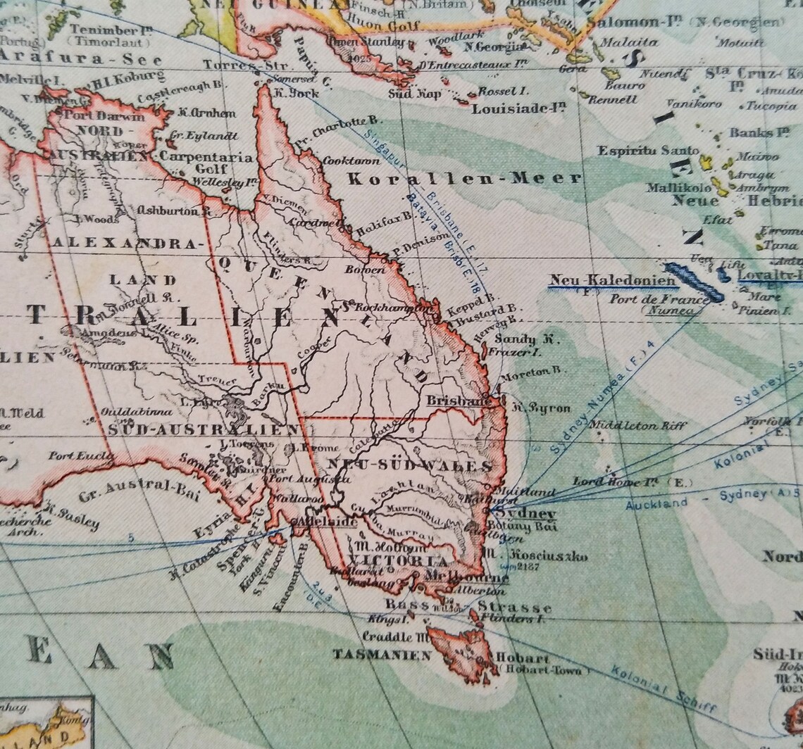 LARGE Gorgeous 1890 Map of Australia, Australasia, Oceania, Pacific ...
