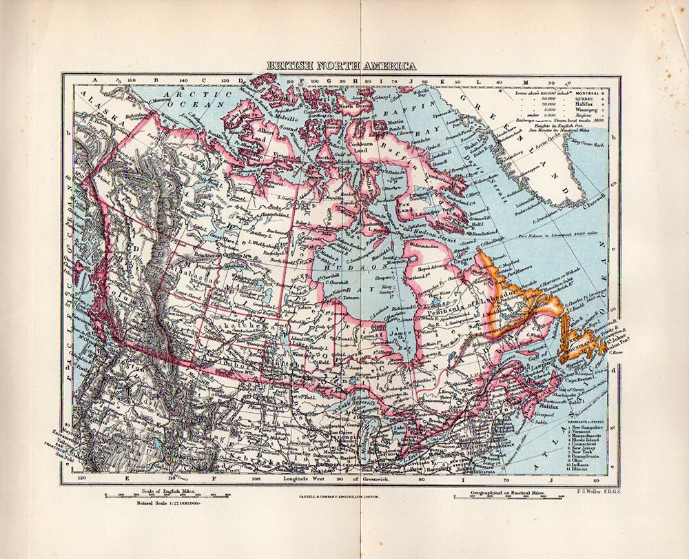 Large Map of BRITISH NORTH AMERICA Later to Become Canada Map Decor - Etsy