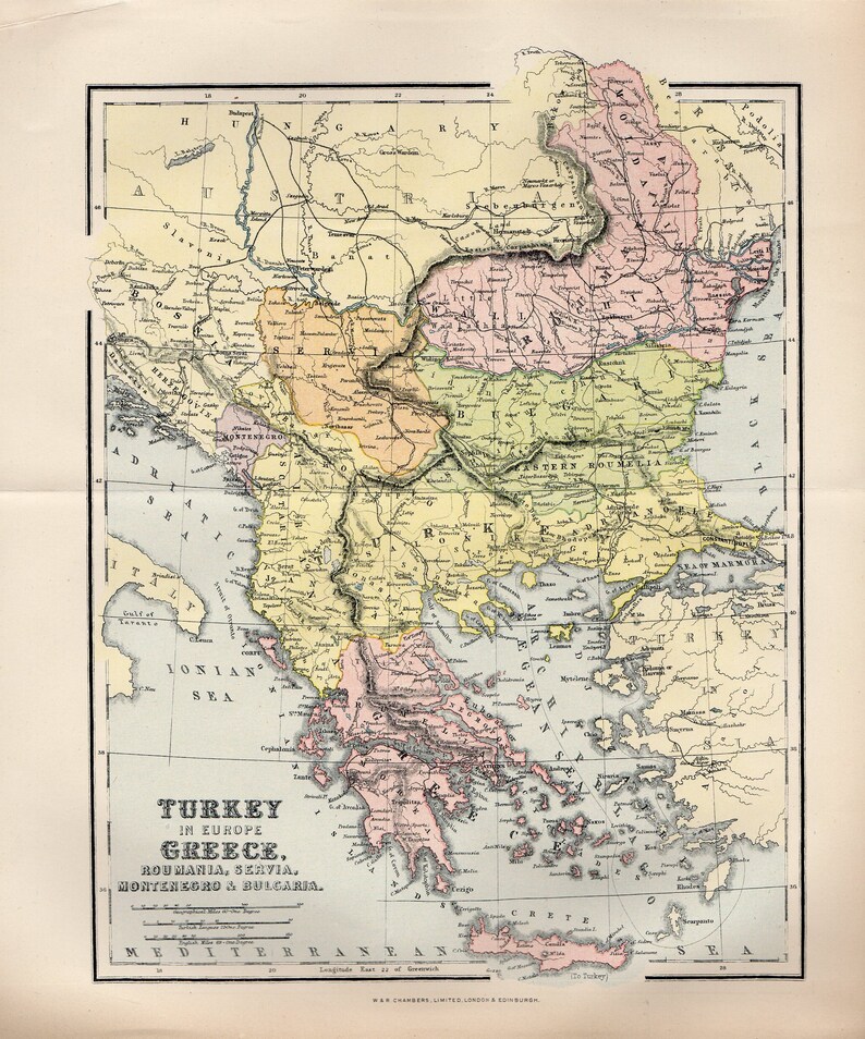 Large TURKEY Map of Turkey, 1908 Atlas Antique Map, Asia Map, Map of ...