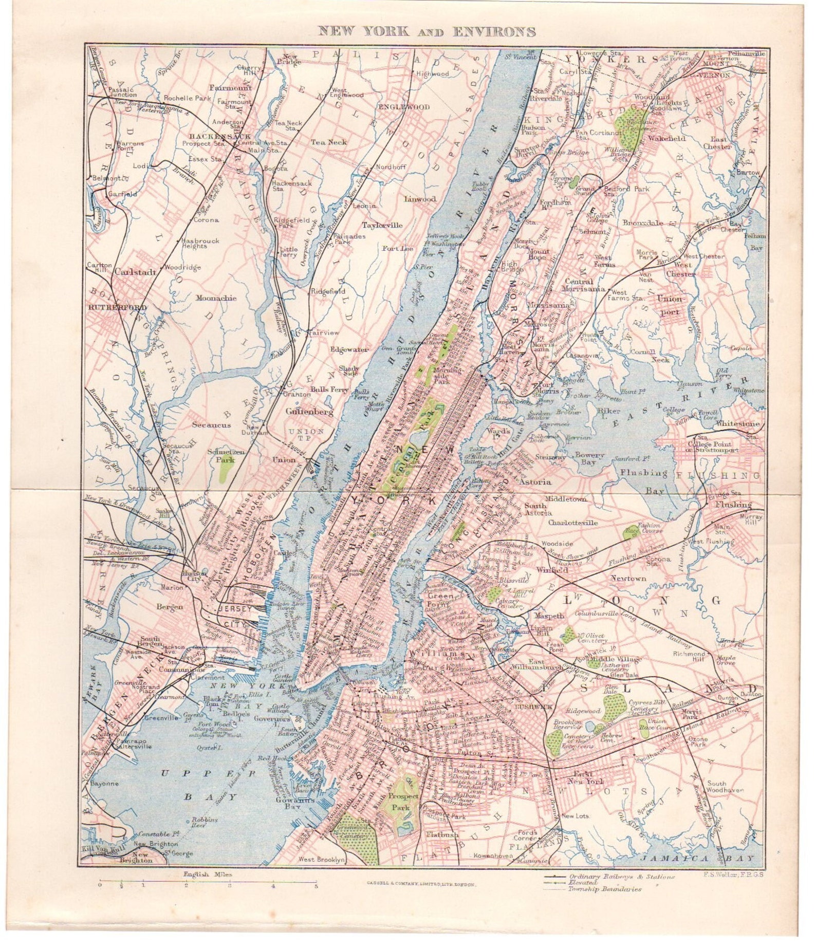 Detailed Map of NEW YORK 1904, Atlas Antique Map, US, Map of New York ...