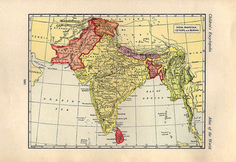 Map of INDIA, 1950s Atlas Antique Map, Indian Map, Map of Bombay Map ...