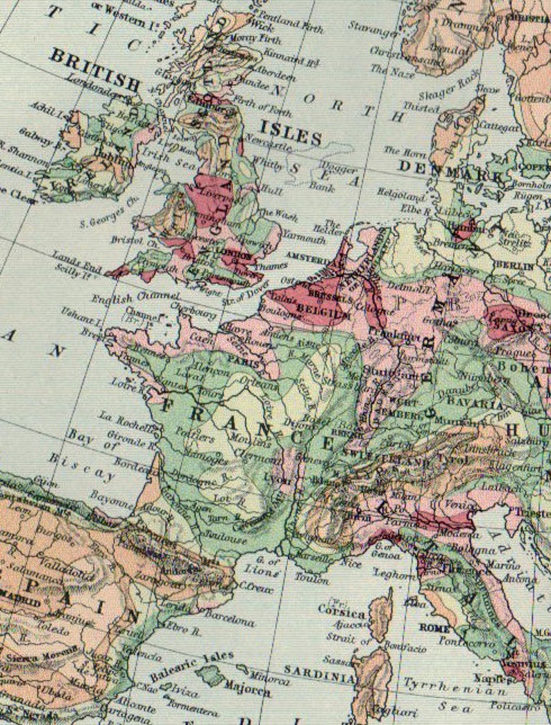 EUROPE POPULATION MAP 1904, Atlas Antique Map, France, Map of Spain ...