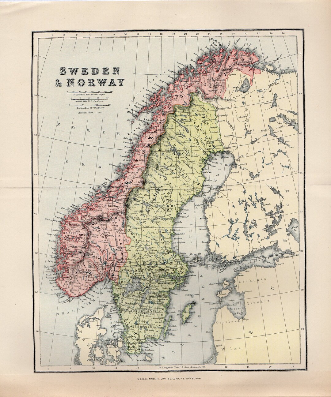Large Gorgeous Map of Sweden, 1908 Atlas Antique Map, Denmark Map, Map ...