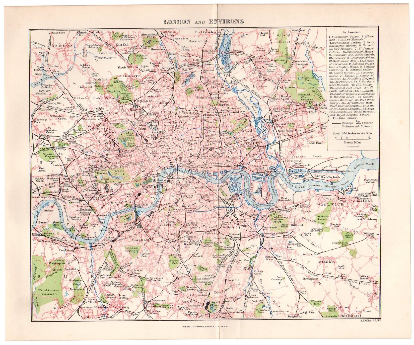 Detailed Map of LONDON 1904, Atlas Antique Map, UK, Map of London City ...