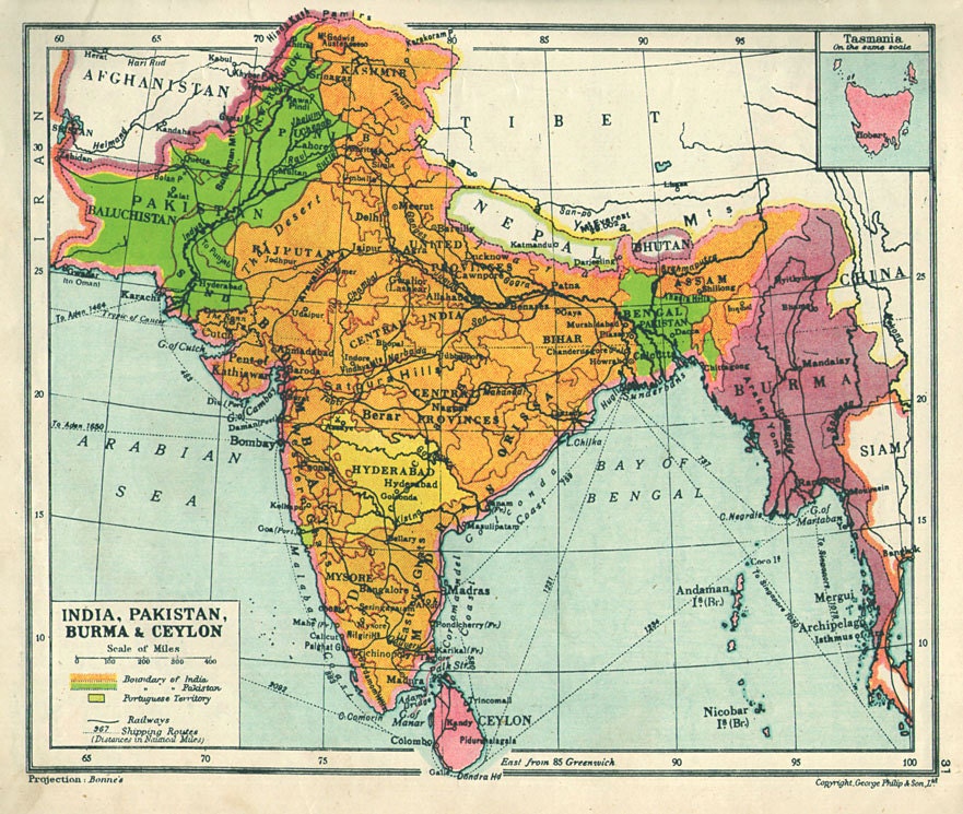 Sweet Map of INDIA 1940s atlas antique map Indian Map Map | Etsy