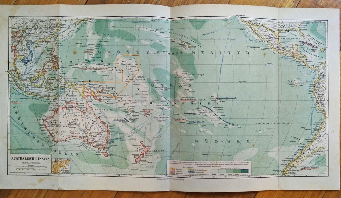 LARGE Gorgeous 1890 Map of Australia Australasia Oceania - Etsy