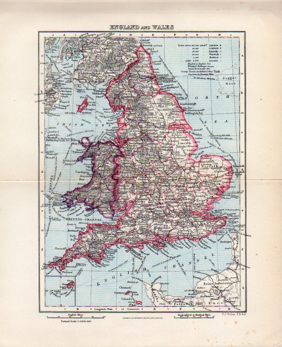1888 ENGLAND and WALES Antique Map Nineteenth Century | Etsy