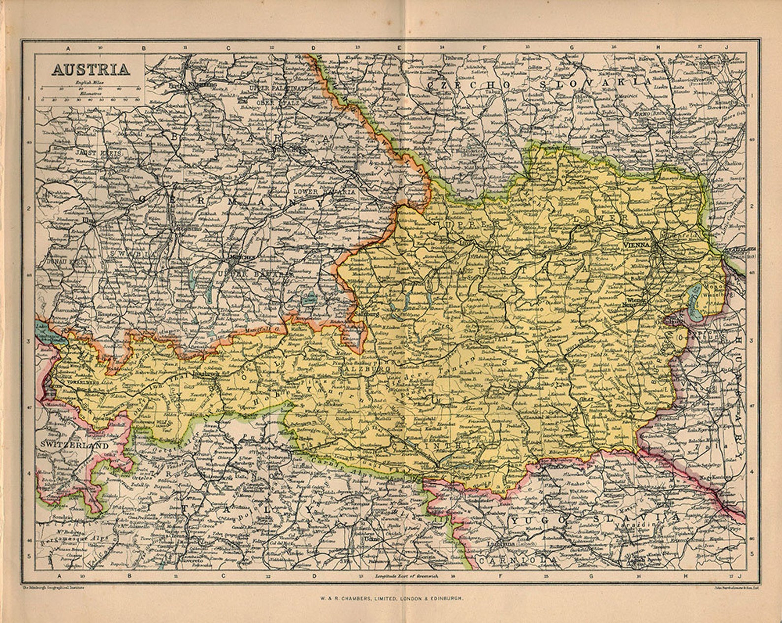 Mapa grande del Imperio Austriaco, mapa antiguo del atlas de 1924, Mapa ...
