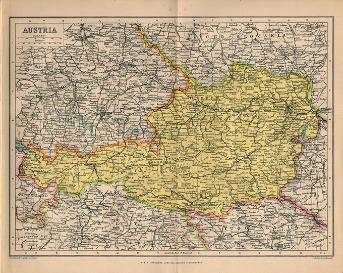 Large Map of Austrian Empire, 1924 Atlas Antique Map, Hungary Austria ...