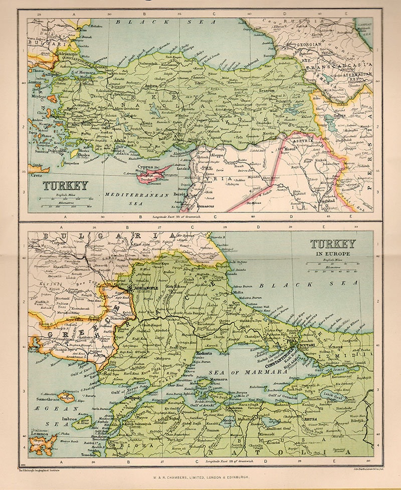 Large Map of Turkey, 1920s Atlas Antique Map, Greece Bulgaria Map, Map ...