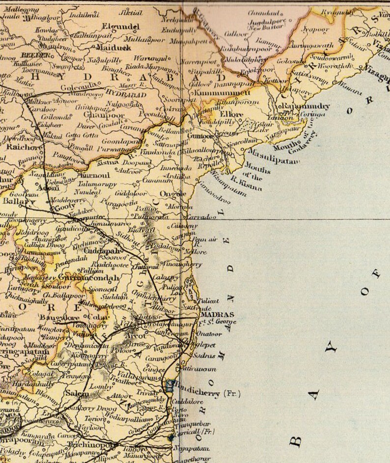 Large Gorgeous Map of INDIA SOUTHERN, 1890 Atlas Antique Map, INDIA Map ...