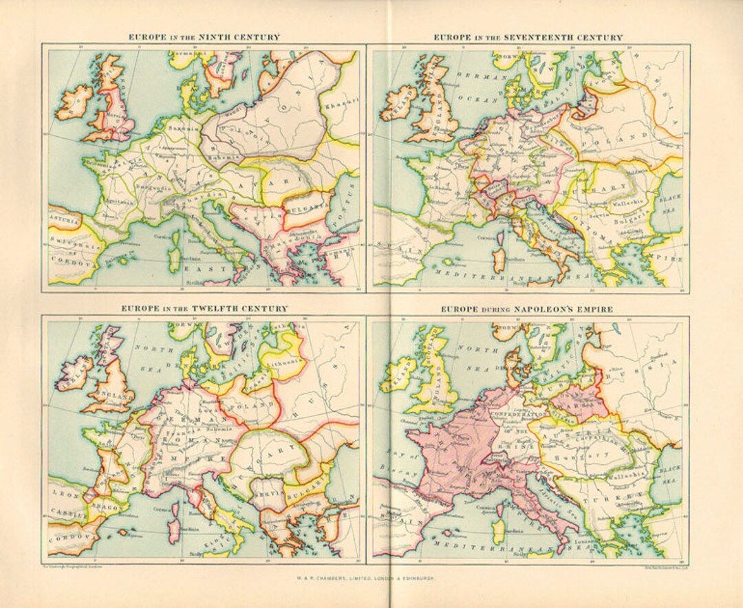 Large Ancient Maps of EUROPE , 1923 Atlas Antique Map, Paris Rome Map ...