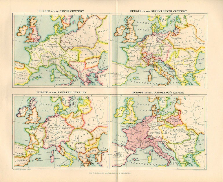 Large Ancient Maps of EUROPE , 1923 Atlas Antique Map, Paris Rome Map ...
