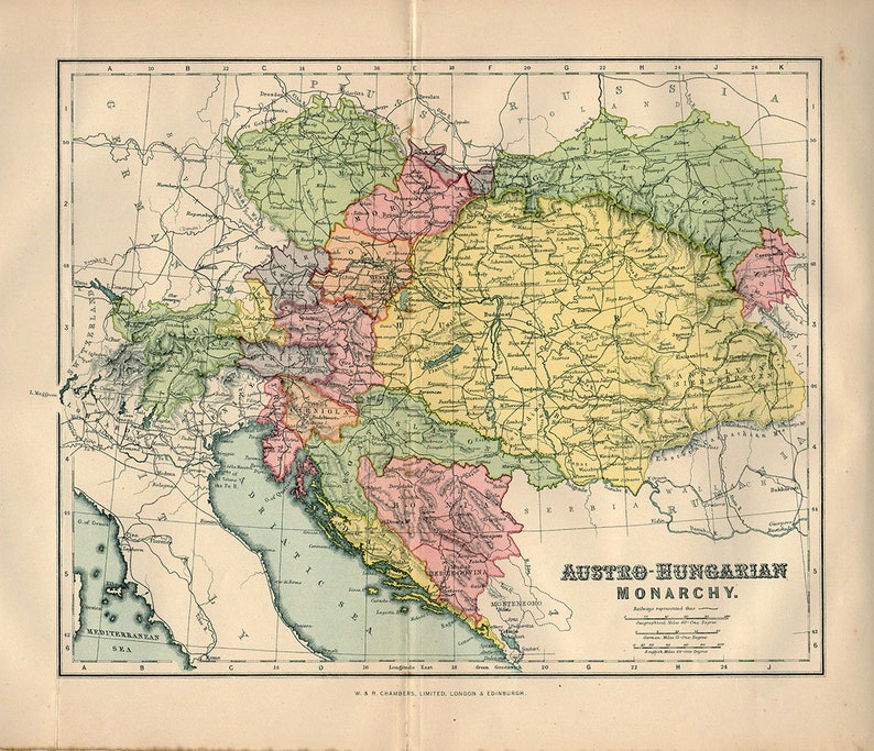 Large Map of AUSTRO HUNGARY Monarchy, 1924 Atlas Antique Map, Royalty ...