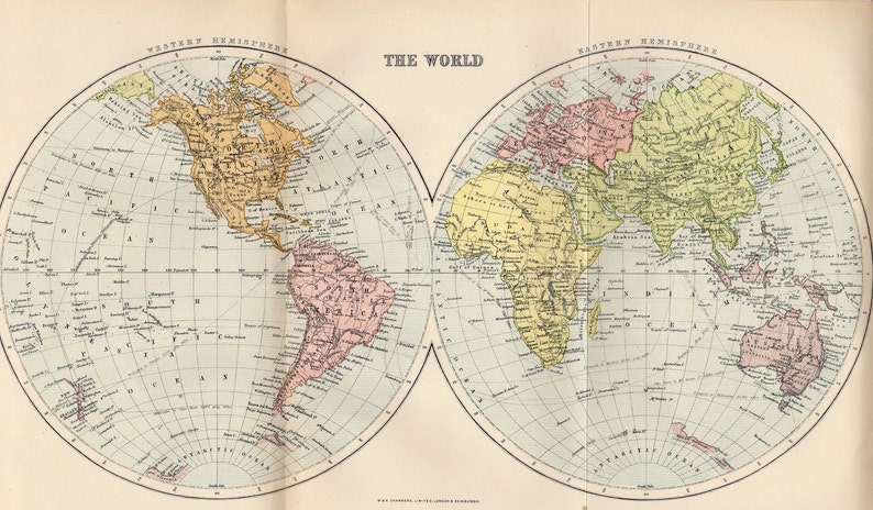 ORIGINAL ANTIQUE Large Map of the World 1908 115 Years Old - Etsy