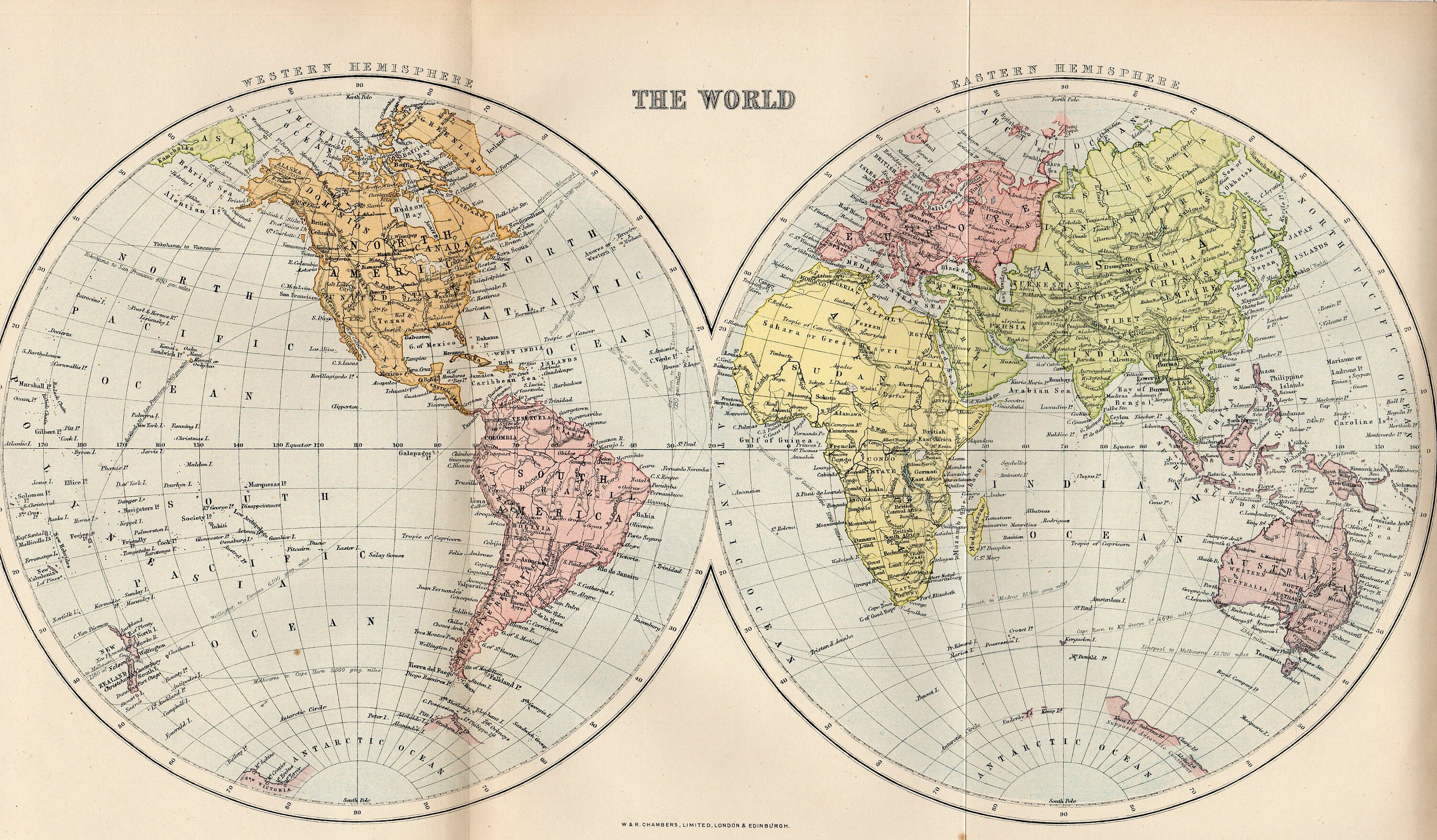 ORIGINAL ANTIQUE Large Map of the World, 1908 - 115 Years Old - Atlas ...