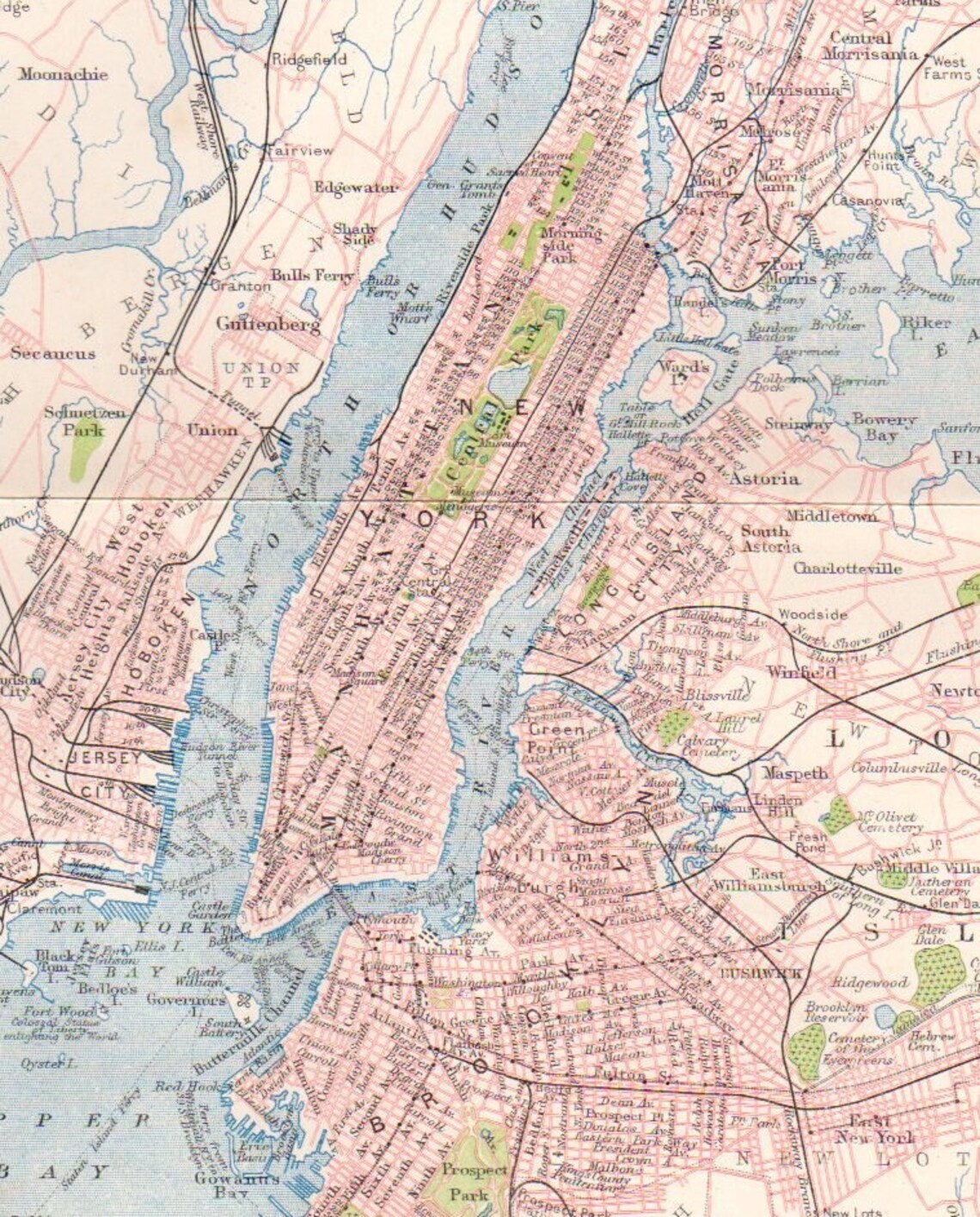 Detailed Map of NEW YORK 1904, Atlas Antique Map, US, Map of New York ...