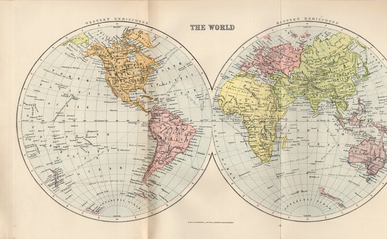 ORIGINAL ANTIQUE Large Map of the World 1908 115 Years Old - Etsy