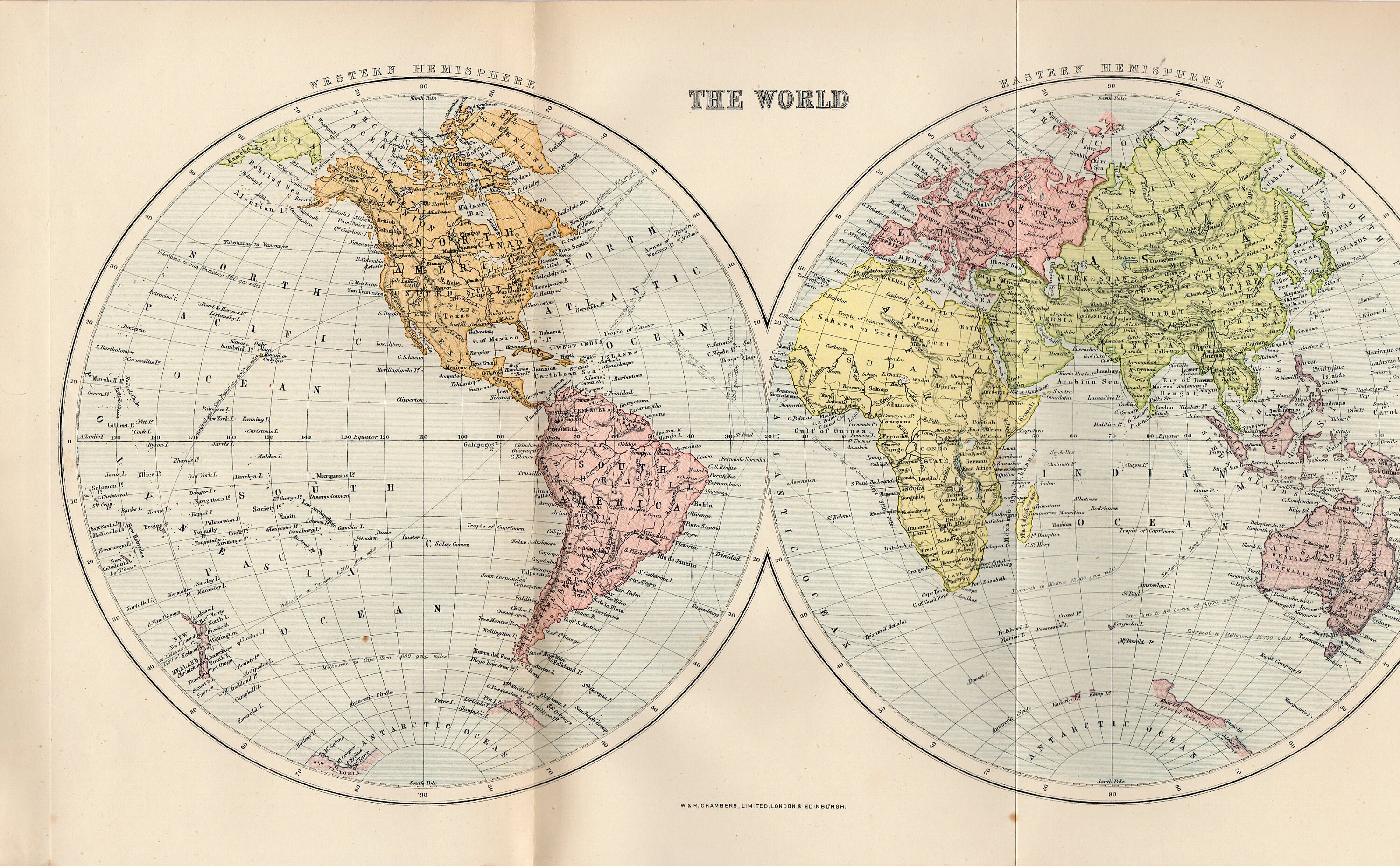 ORIGINAL ANTIQUE Large Map of the World, 1908 - 115 Years Old - Atlas ...