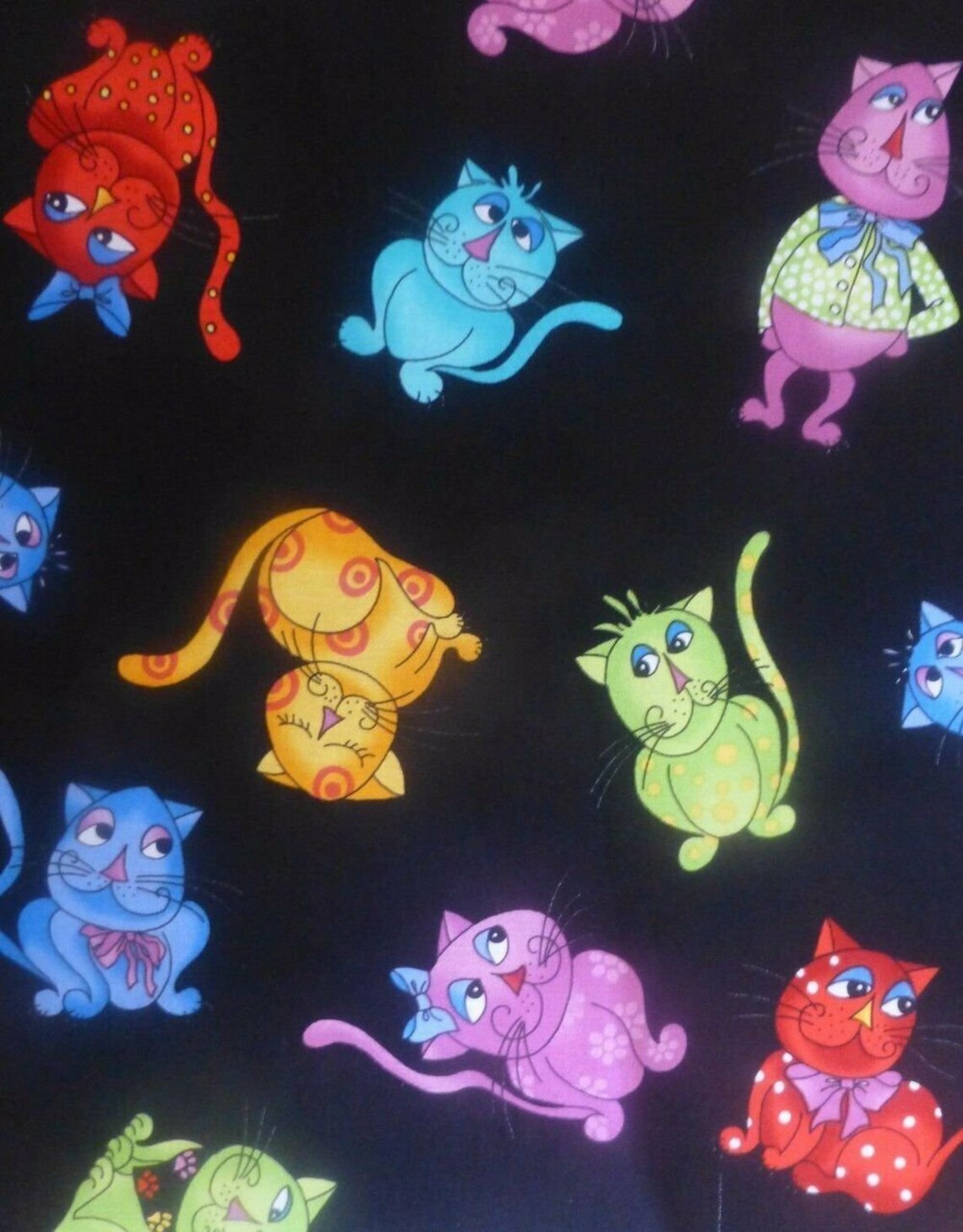 Tossed Cool Cats Black Fabric Yard | Etsy