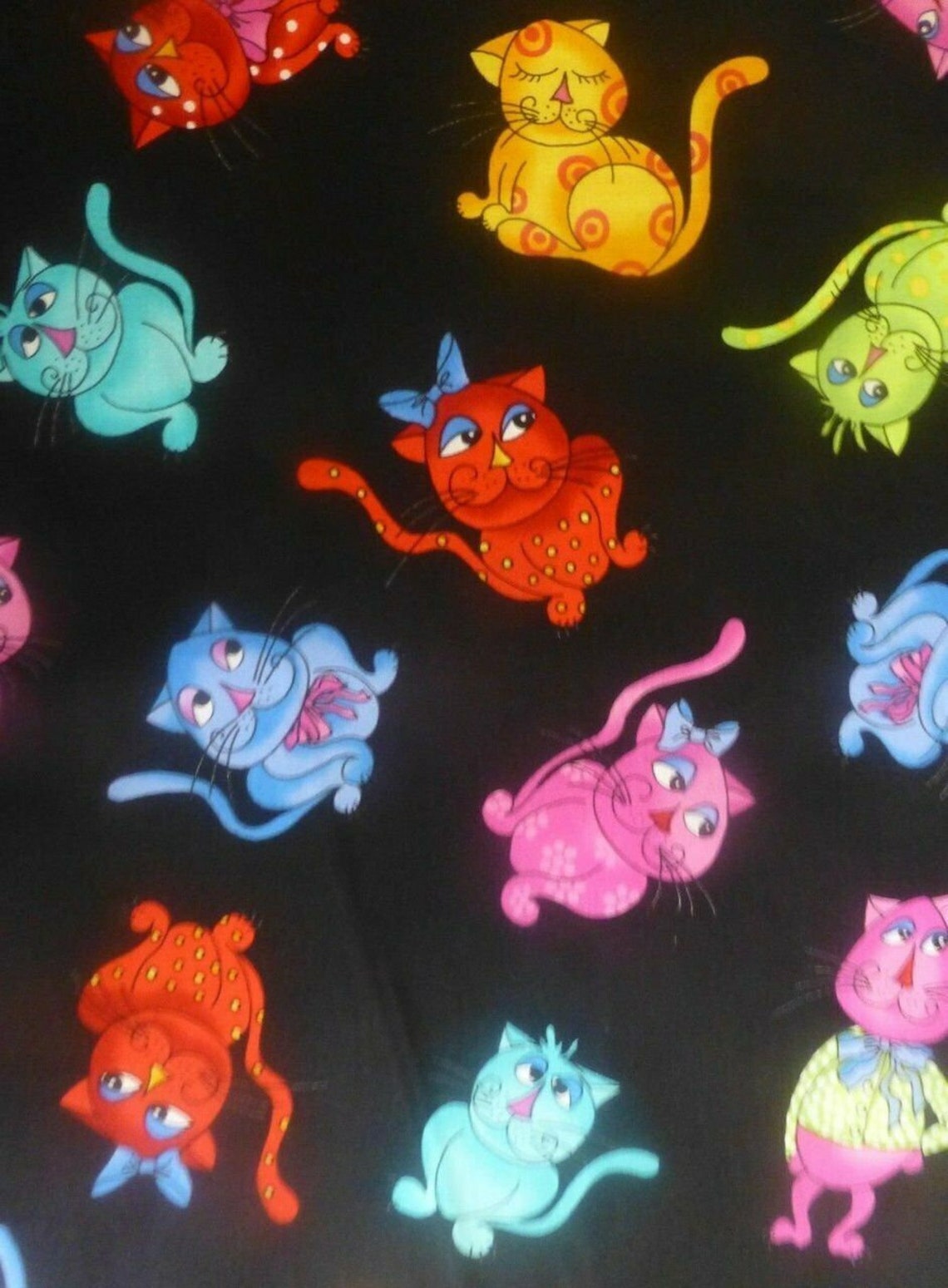 Tossed Cool Cats Black Fabric Yard | Etsy
