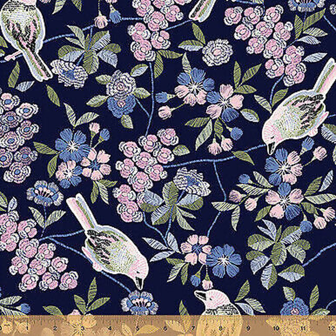 Serenade Navy Bird Song Dark Blue Cotton Fabric by Windham Fabrics - Etsy