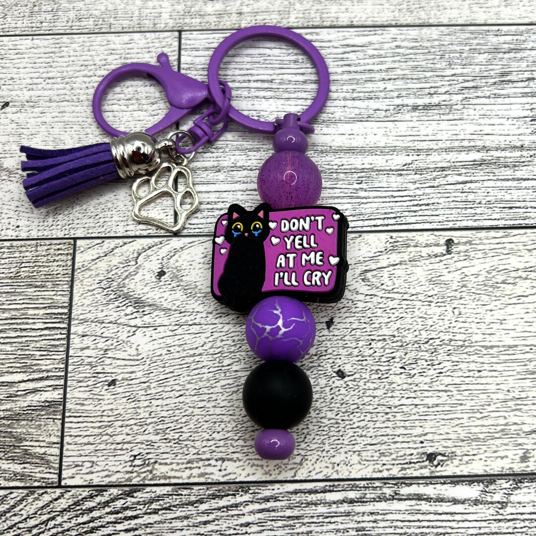 Funny Cat Beaded Keychain: Purple Purse Charm - Etsy