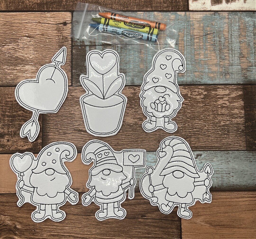 Valentine Gnome Reusable Vinyl Coloring Pages, Wipe off Dry Erase ...