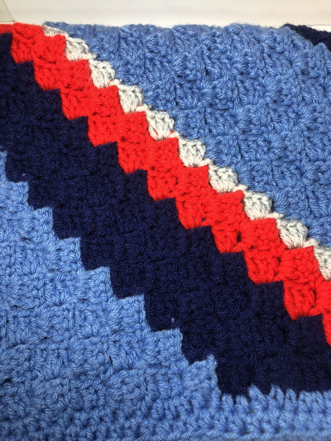 Blue Navy Red and Silver C2C Crochet Blanket Handmade | Etsy