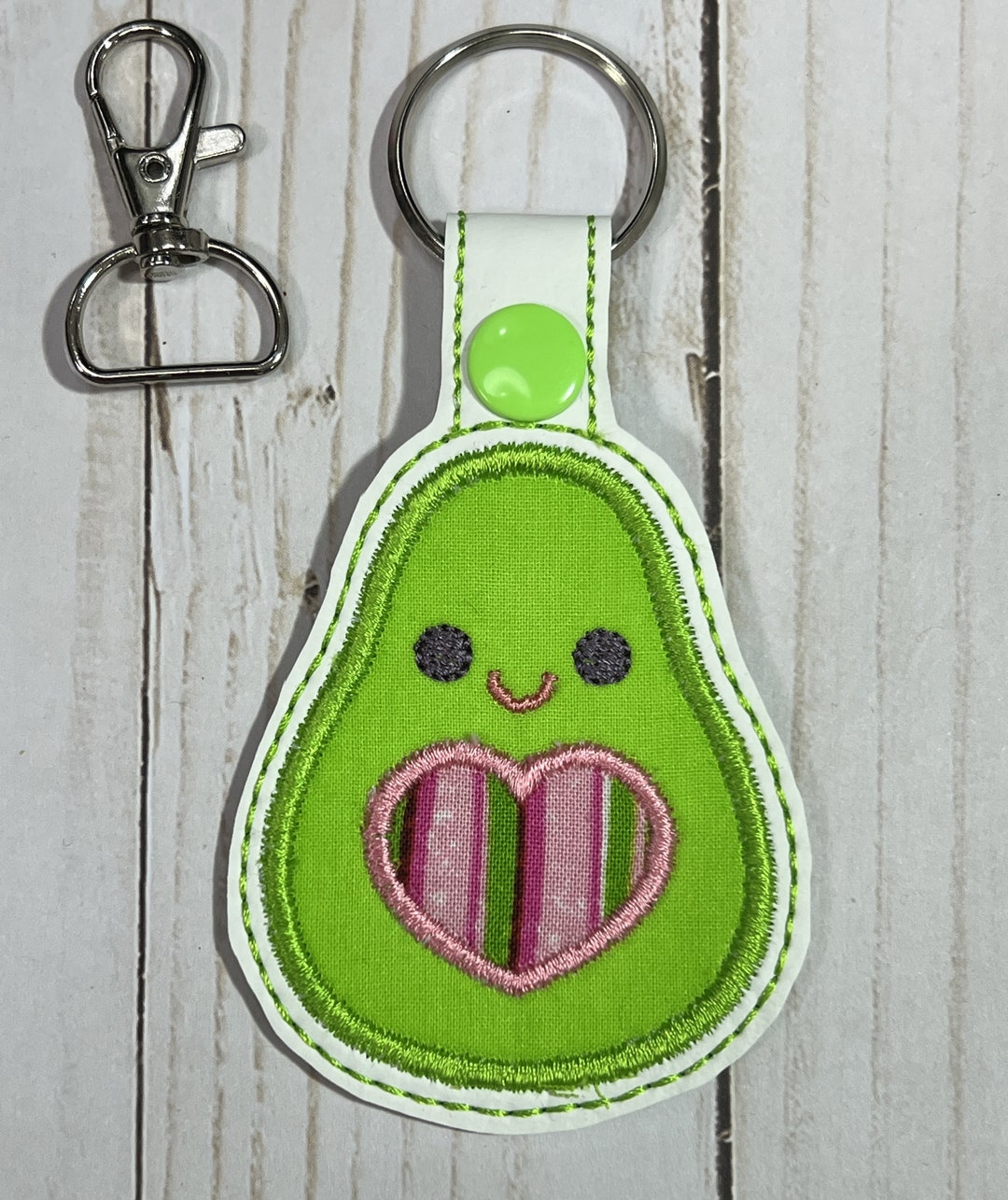 Avacado Snap Tab Key Fob, Zipper Pull, Key Chain, Machine Embroidery in ...