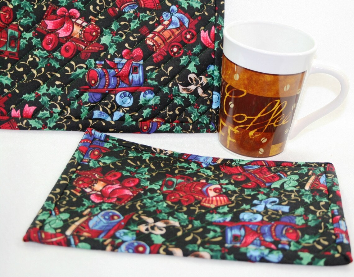 Christmas Trains Mug Rug Table Mat Placemat Large Coaster - Etsy