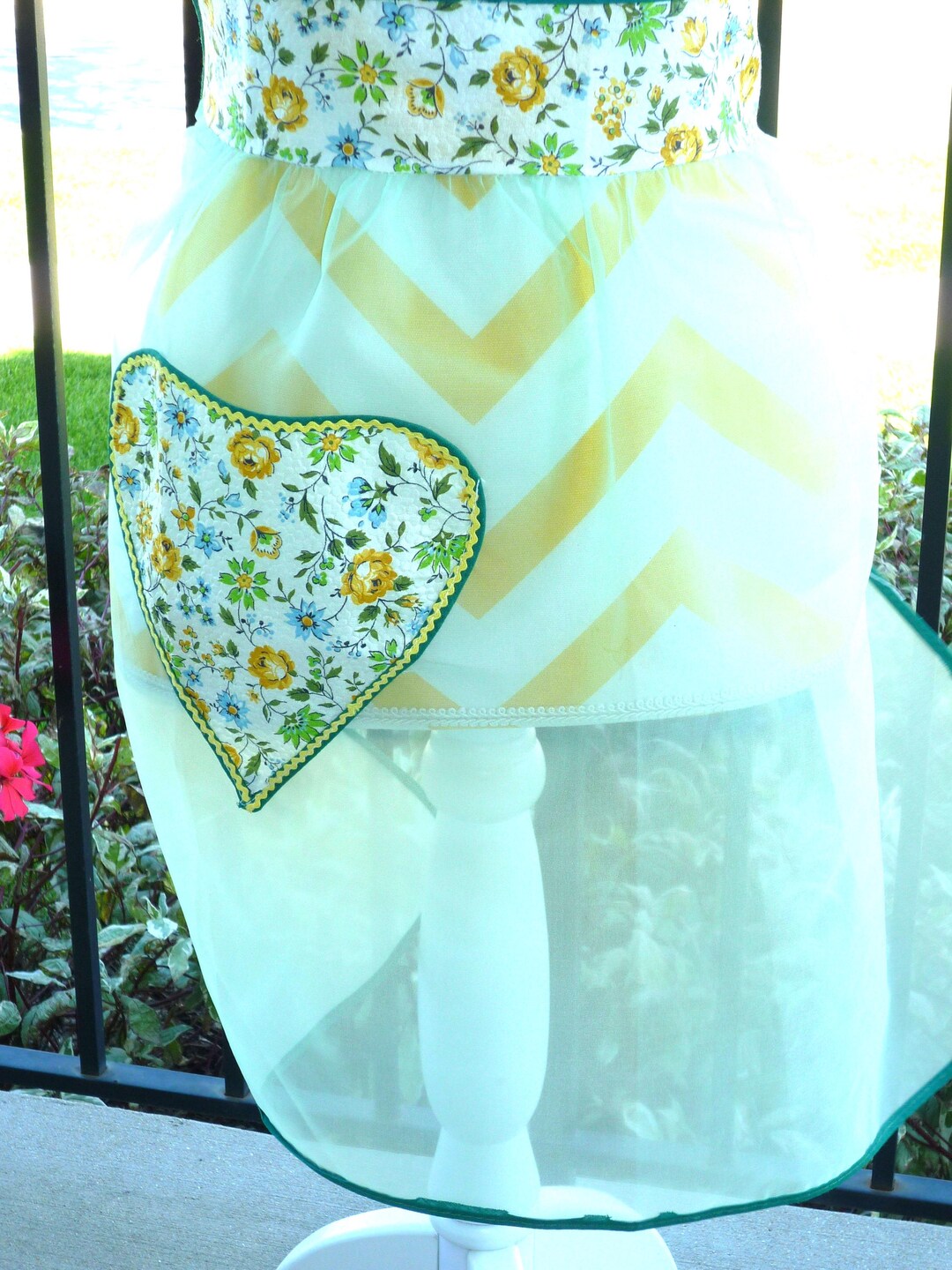 Apron Lady's Hostess ORGANDY HALF APRON Light Green, With Floral Waist ...