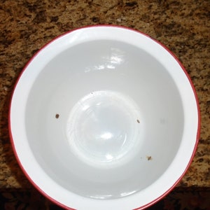 Red Trim Enamelware Bucket W/handle, Wire and Red Wood Bale. KANAWHA ...