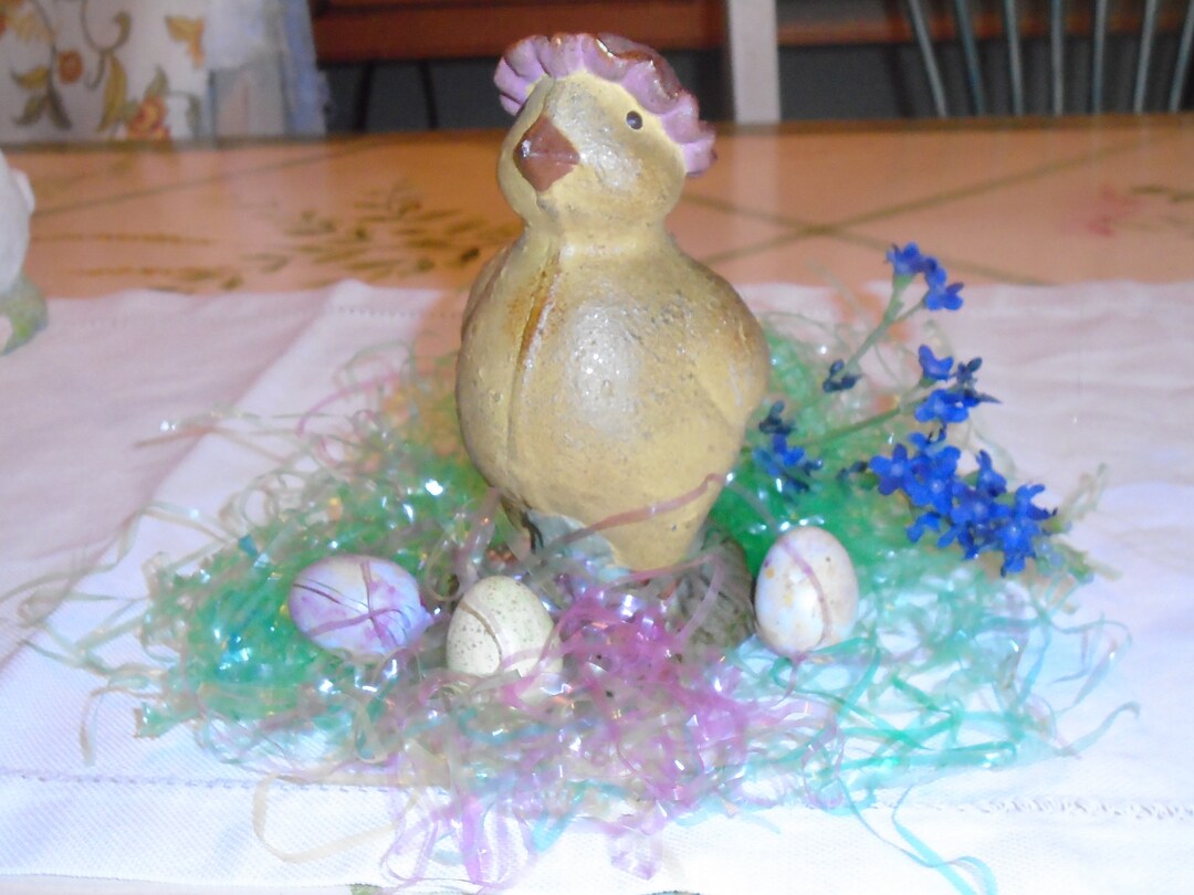 Yellow Chick. Faux Paper Mache Replica of 1930s Yellow Chick W/pink Hat ...