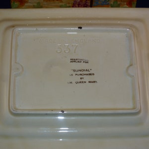 Beswick Sundial Butter Cheese Dish Art Deco 1930s, H.M Queen Mary. Stair Stepped Checkerboard ...