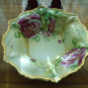 Antique Nippon Hand Painted Roses Bowl, Ruffled Hexagon. Magenta Pink ...