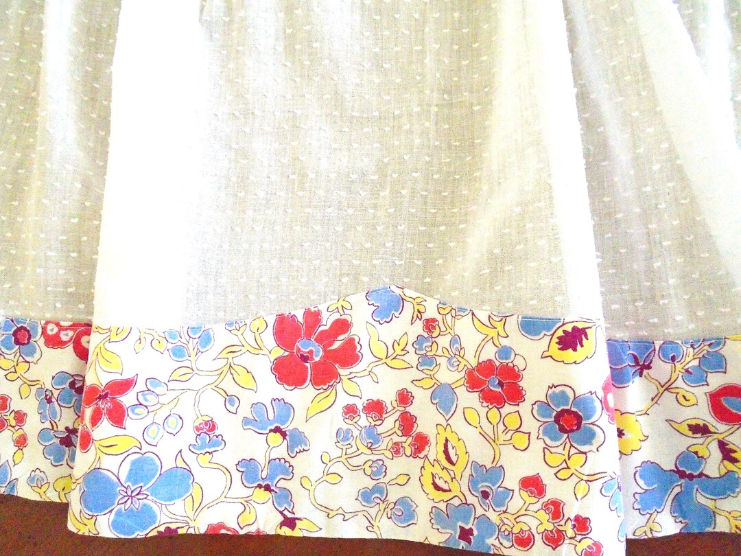 Dotted Swiss Apron W/ Floral Border. Blues and Pink Florals Handmade - Etsy