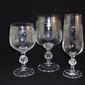 Bohemia Crystal, Cascade Pattern Etched Glass. Vintage Needle Etched ...