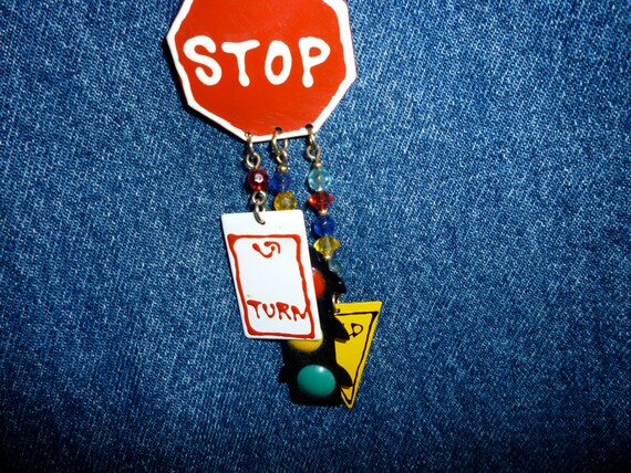 Traffic Signs, Enamel pin, STOP sign with three hangi… - Gem