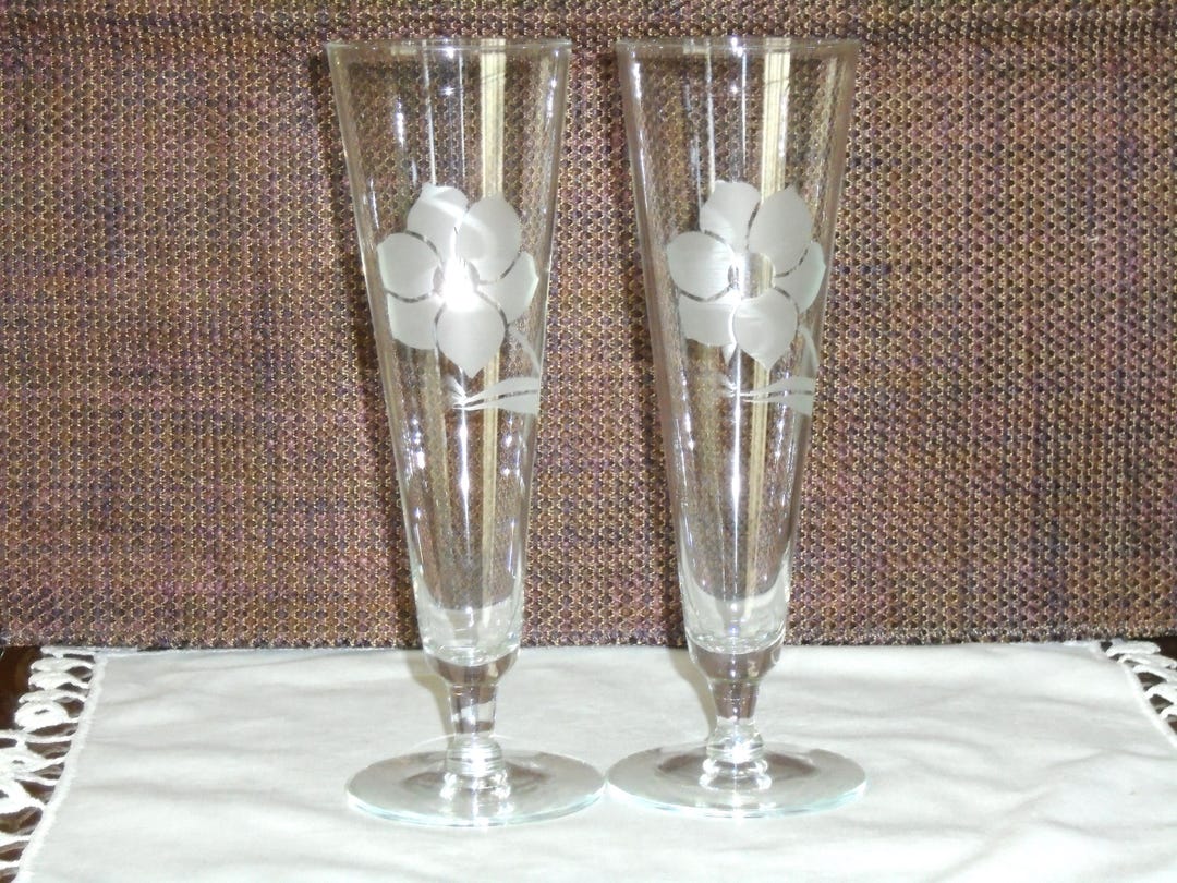 Etched Pilsner Parfait Tapered Glasses Short Stemmed Set. These Measure ...