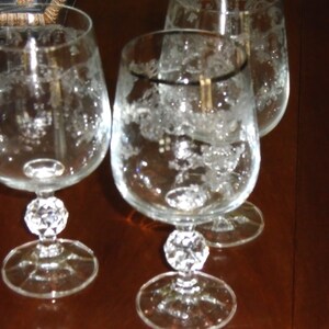 Bohemia Crystal, Cascade Pattern Etched Glass. Vintage Needle Etched ...