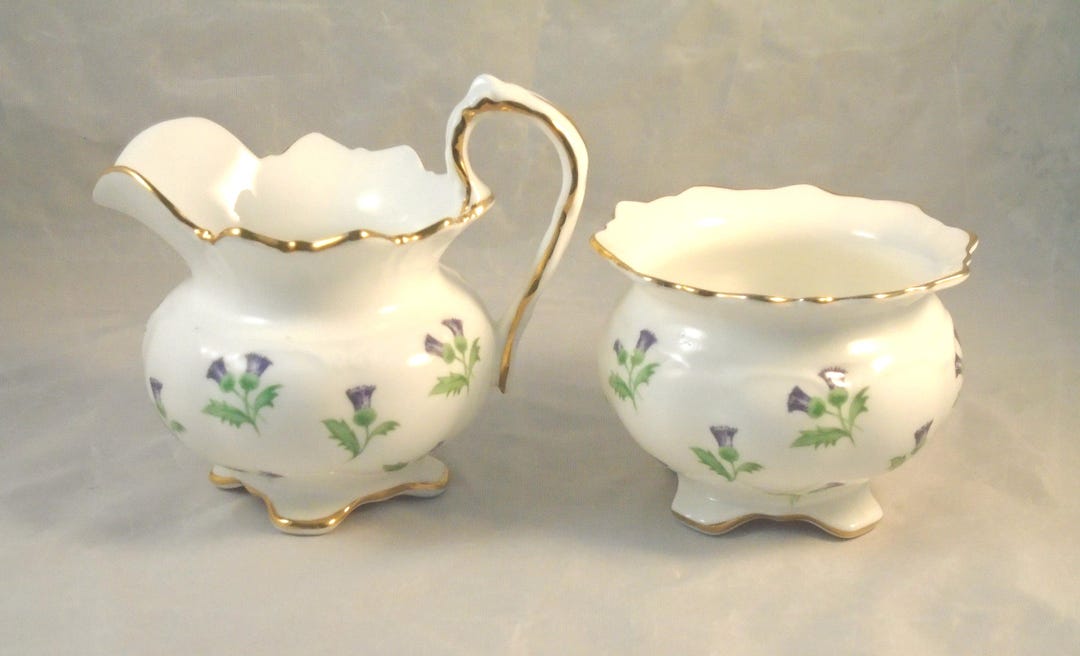 Purple Thistle, Ansley Creamer & Open Sugar. Gold Trim Creamer Sugar W ...