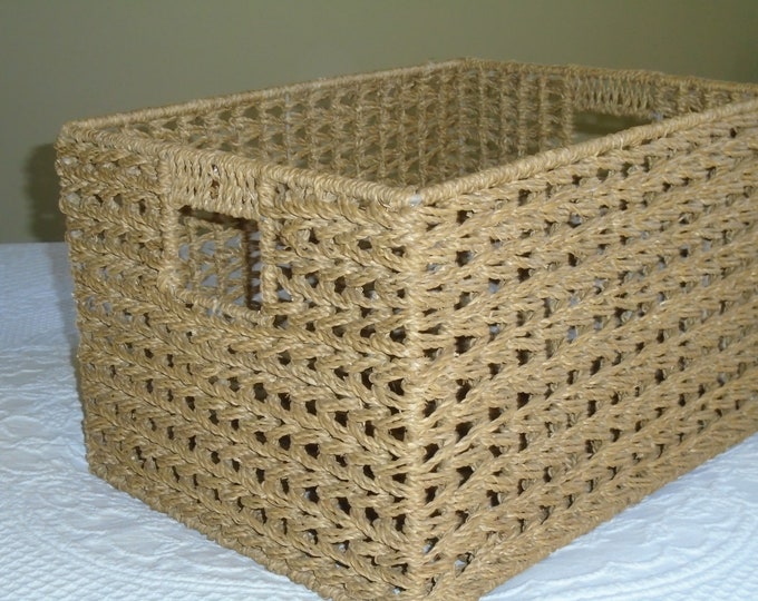 Large Woven Twine Storage Basket, Metal Frame. Storage Basket. Rectangular Brown Grass / Abaca ...