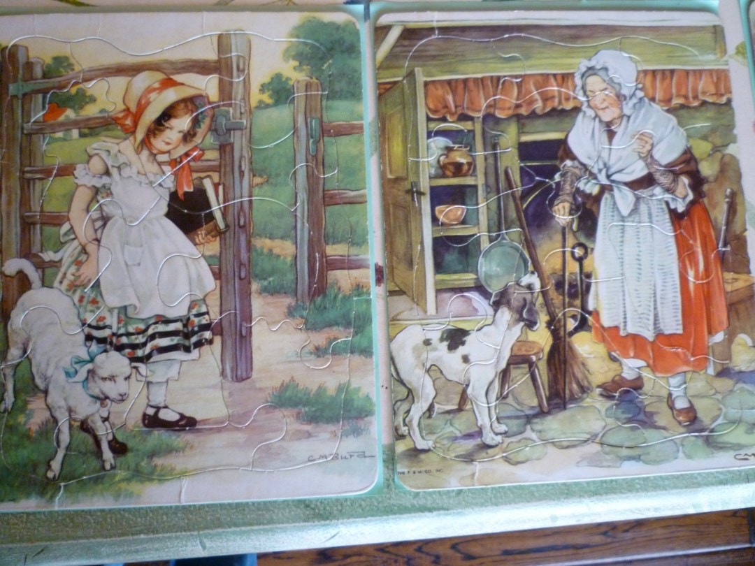 Mother Goose Puzzles 6 Interlocking. 1941 Platt&munk, Bo Peep, Mother ...