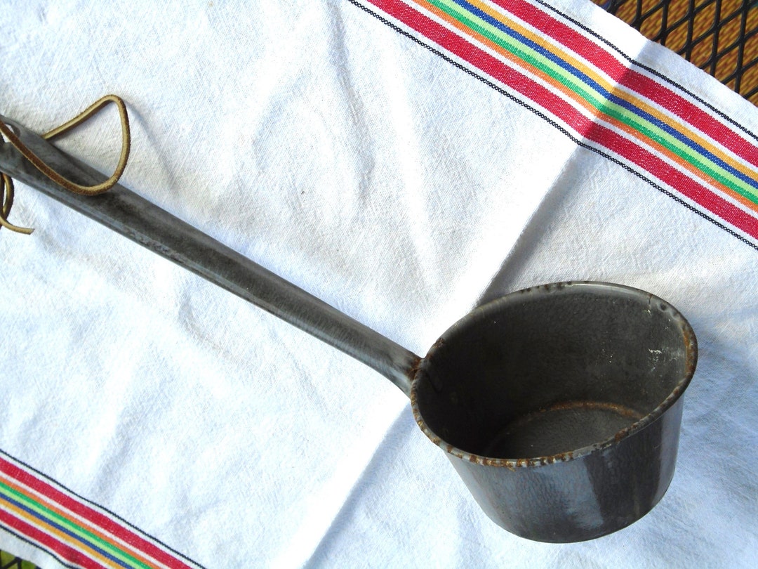 Grey Water Dipper, Graniteware Enamel, Large Water Ladle, Soup Ladle ...